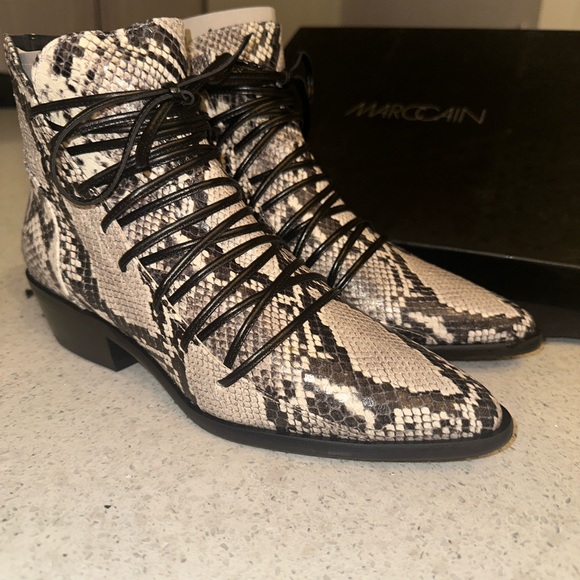 Marc Cain | Shoes | Nib Marc Cain Snake Ankle Boots Tied Black Lace ...